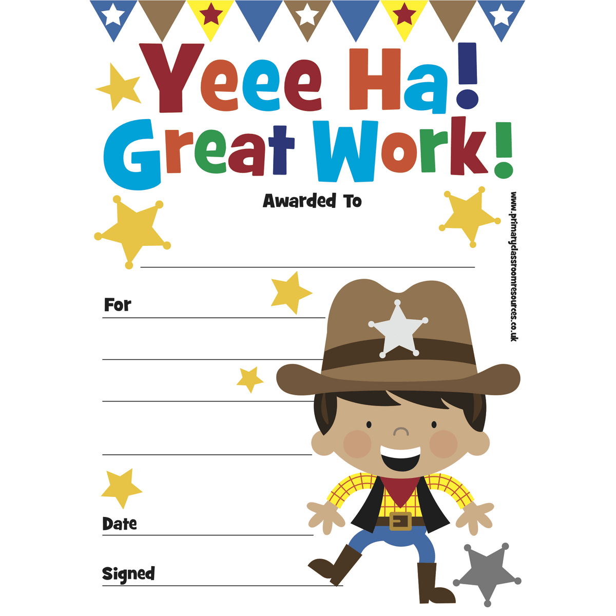 Mini Reward Certificates Pad - Cowboy - Yeee Ha! Great Work – Primary ...