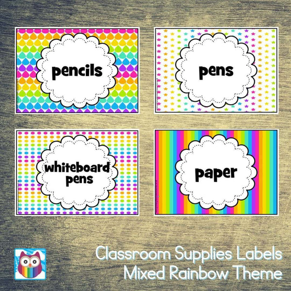 Classroom Supplies Labels - Mixed Rainbow Theme – Primary Classroom ...