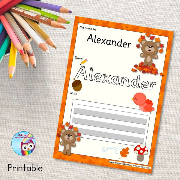 EDITABLE Name Writing Cards - Autumn Bear – Primary Classroom Resources