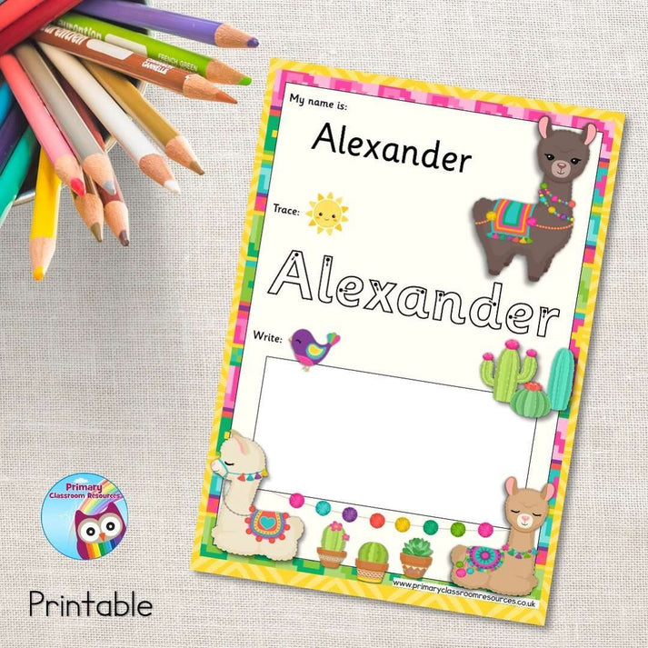 EDITABLE Name Writing Cards - Colourful Llamas – Primary Classroom ...