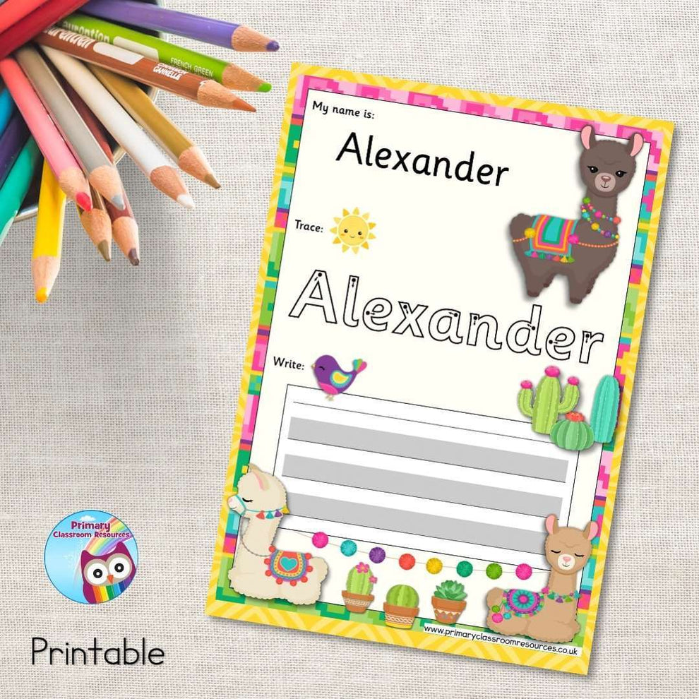 EDITABLE Name Writing Cards - Colourful Llamas – Primary Classroom ...