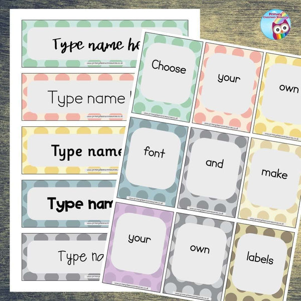EDITABLE Name Tray & Coat Peg Labels - Double Pastel Polka Dots ...