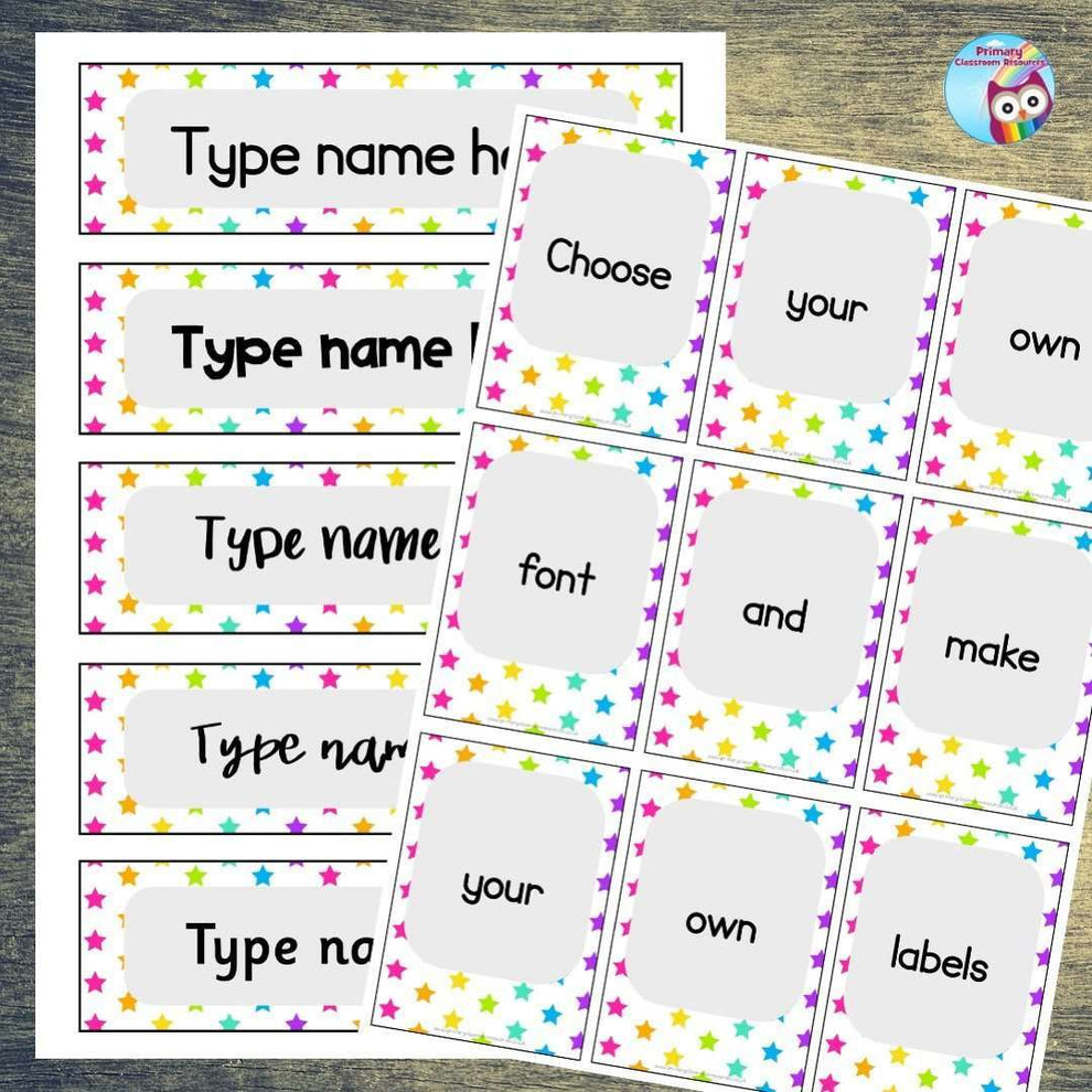 EDITABLE Name Tray & Coat Peg Labels - Neon Rainbow Stars – Primary ...