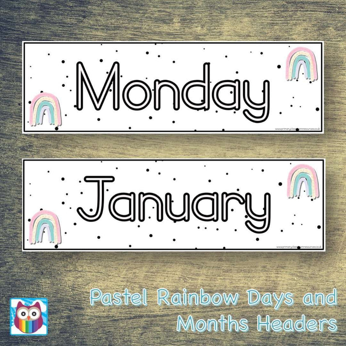 Pastel Rainbows Days and Months Headers – Primary Classroom Resources