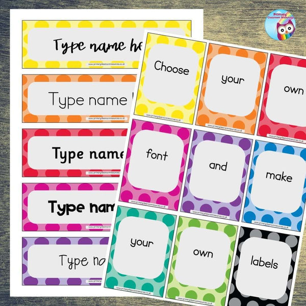 EDITABLE Name Tray & Coat Peg Labels - Polka Dot Brights – Primary ...