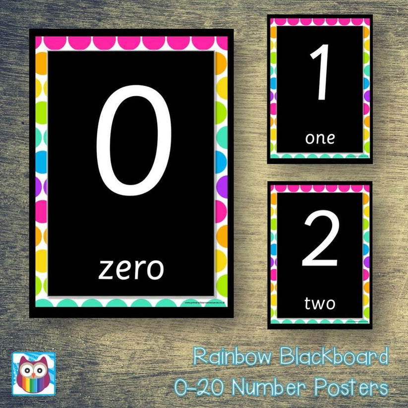 Rainbow Blackboard 0-20 Number Posters – Primary Classroom Resources