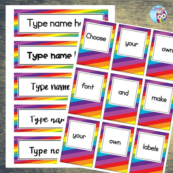 EDITABLE Name Tray & Coat Peg Labels - Rainbow Stripe – Primary ...