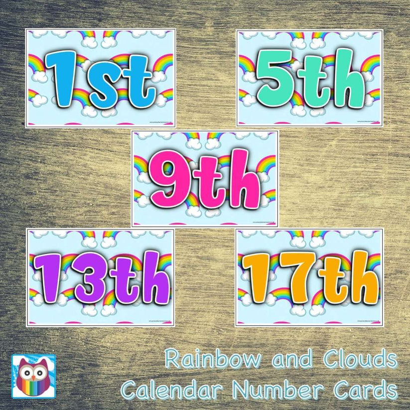 Rainbow and Clouds Calendar Number Cards – Primary Classroom Resources