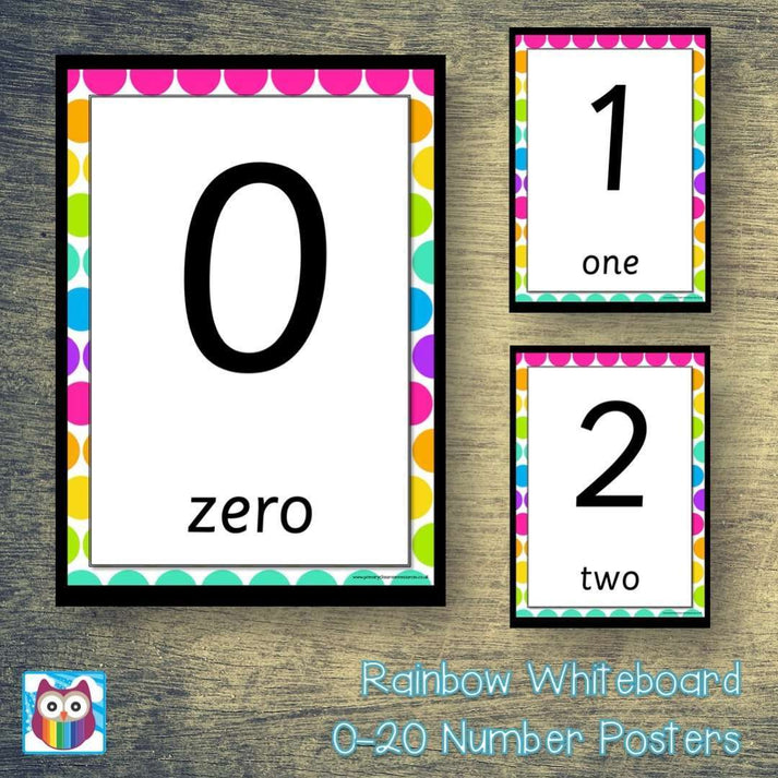 Rainbow Whiteboard 0-20 Number Posters – Primary Classroom Resources