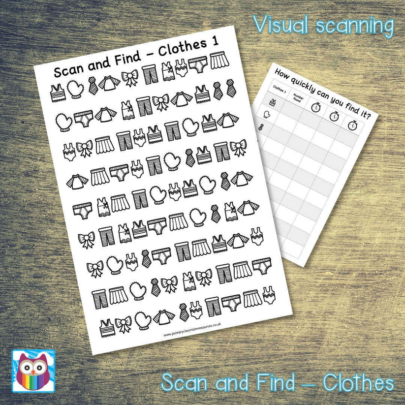 Scan and Find - Clothes - Visual Scanning Activity – Primary Classroom ...