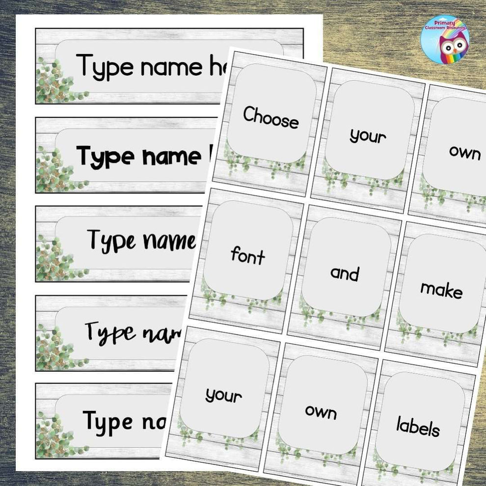 EDITABLE Name Tray & Coat Peg Labels - White Wood & Eucalyptus ...
