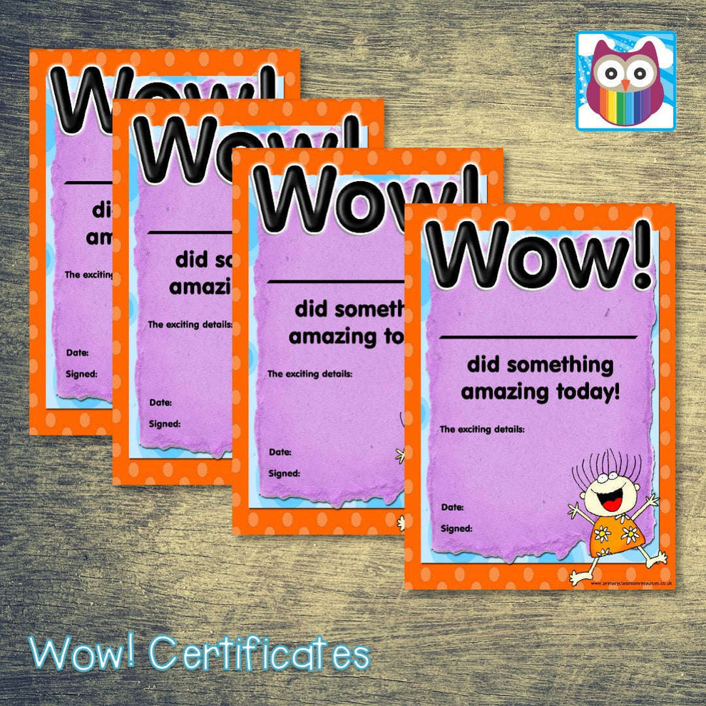 Wow - Classroom Reward Certificates – Primary Classroom Resources