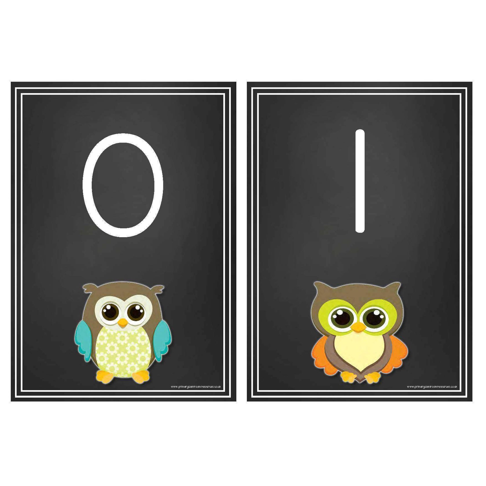 Blackboard Style Number Cards 0-20 Owl Theme – Primary Classroom Resources