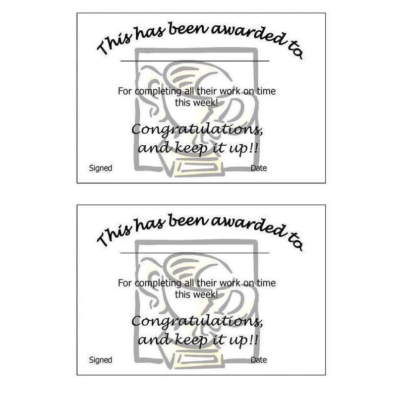 Completed Work Certificate – Primary Classroom Resources