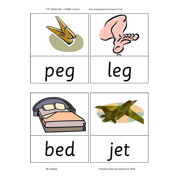 CVC Flashcards Middle E – Primary Classroom Resources
