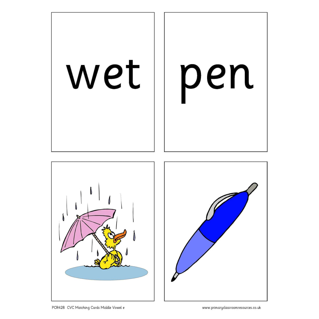 CVC Words Matching Cards - Middle Vowel e – Primary Classroom Resources