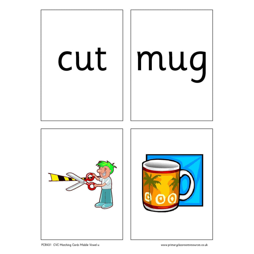 CVC Words Matching Cards - Middle Vowel u – Primary Classroom Resources