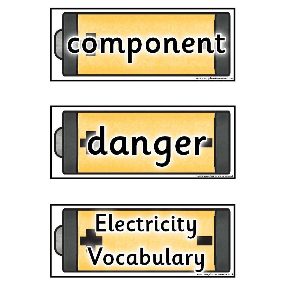 Electricity Vocabulary Cards – Primary Classroom Resources