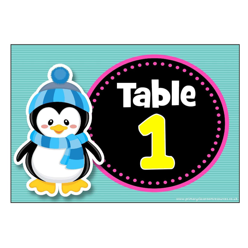 Numbered Table Signs - Penguins Theme – Primary Classroom Resources