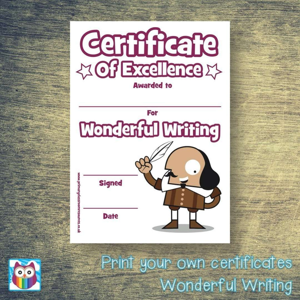 Print Your Own Wonderful Writing Certificate – Primary Classroom Resources