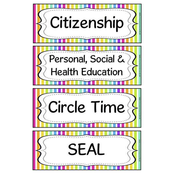 Rainbow Stripe Subject Timetable Cards – Primary Classroom Resources