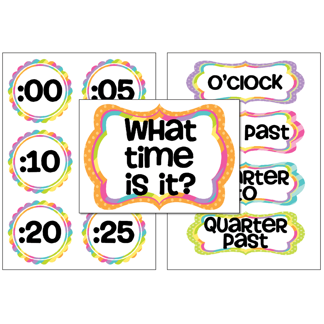 Rainbow Theme Clock Labels – Primary Classroom Resources