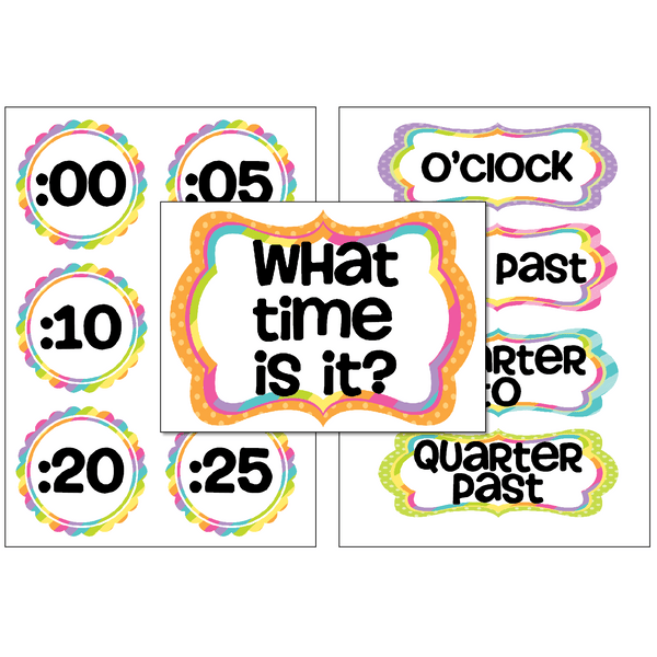 Rainbow Theme Clock Labels – Primary Classroom Resources
