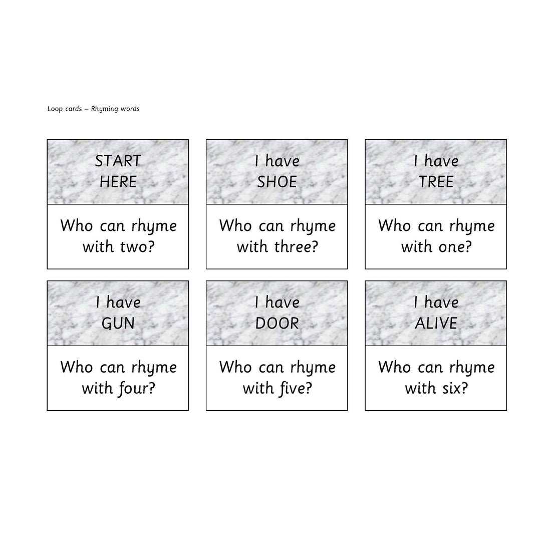 Rhyming Words Loop Cards – Primary Classroom Resources