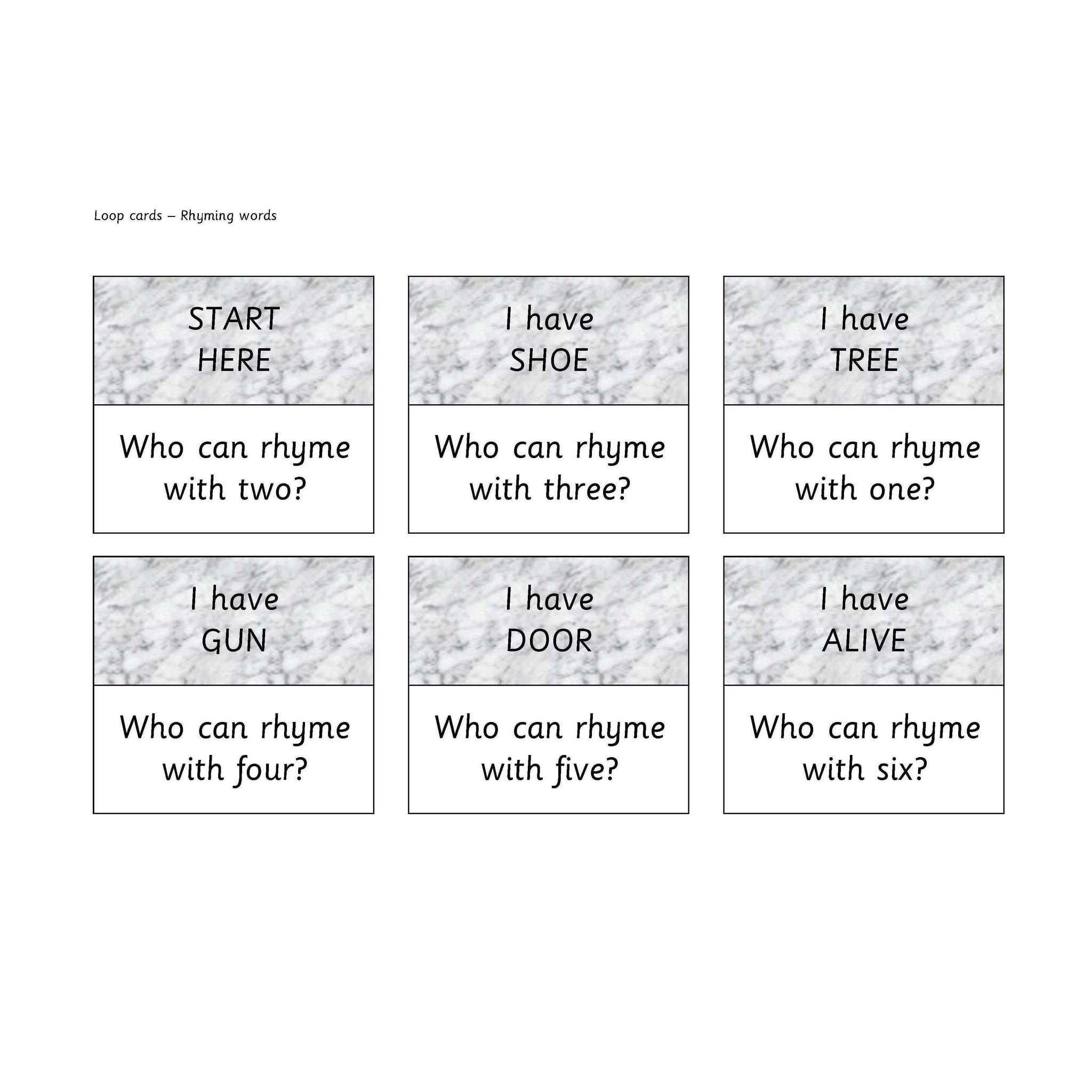 Rhyming Words Loop Cards – Primary Classroom Resources