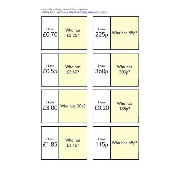 Simple Money Loop Cards – Primary Classroom Resources