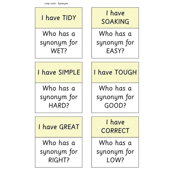 Synonyms Loop Cards – Primary Classroom Resources