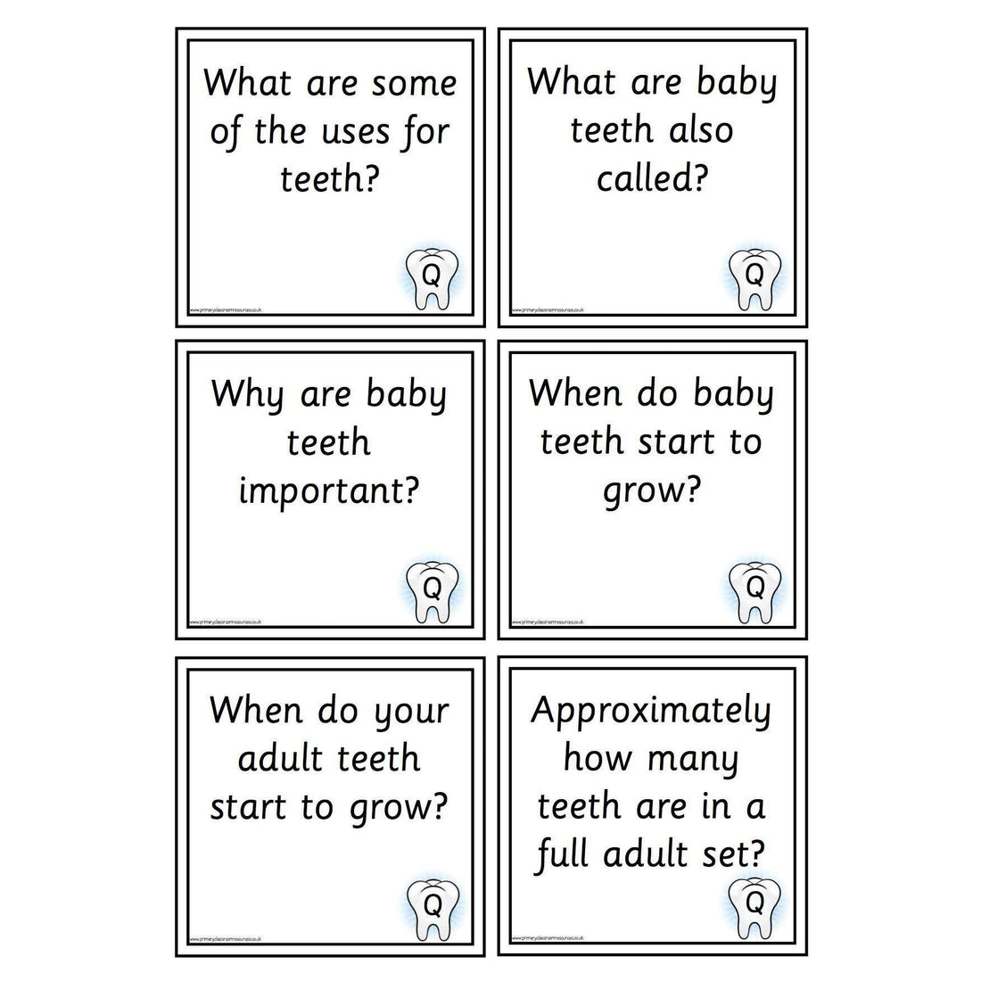 Teeth Question and Answer Cards – Primary Classroom Resources
